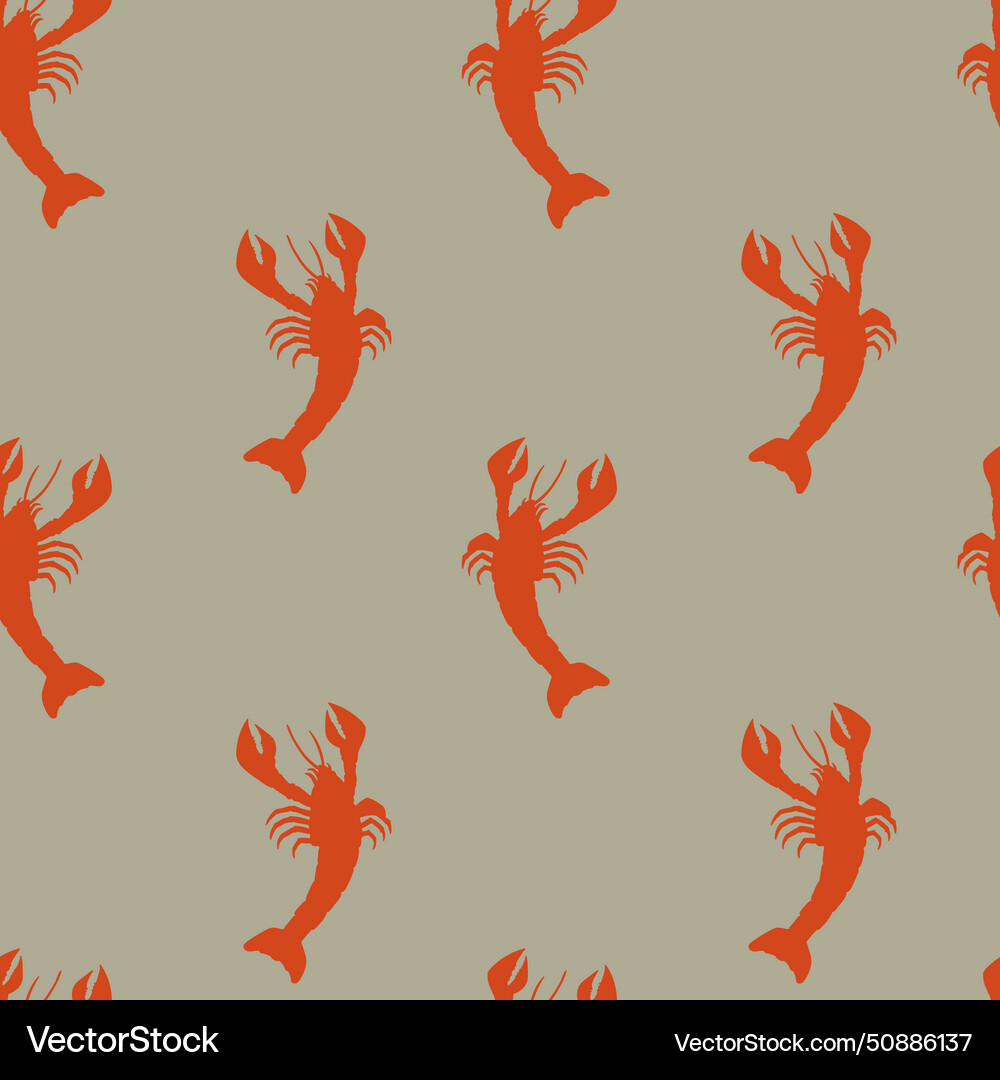 Red lobster beige background pattern Royalty Free Vector