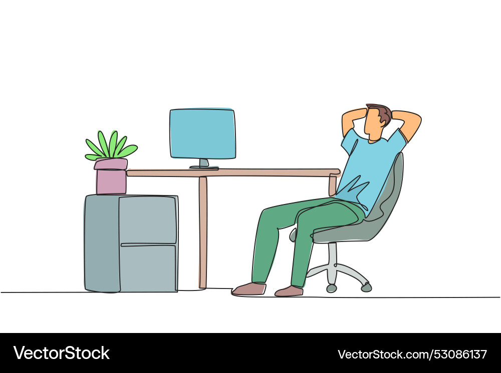 Single one line drawing relaxed man sitting Vector Image