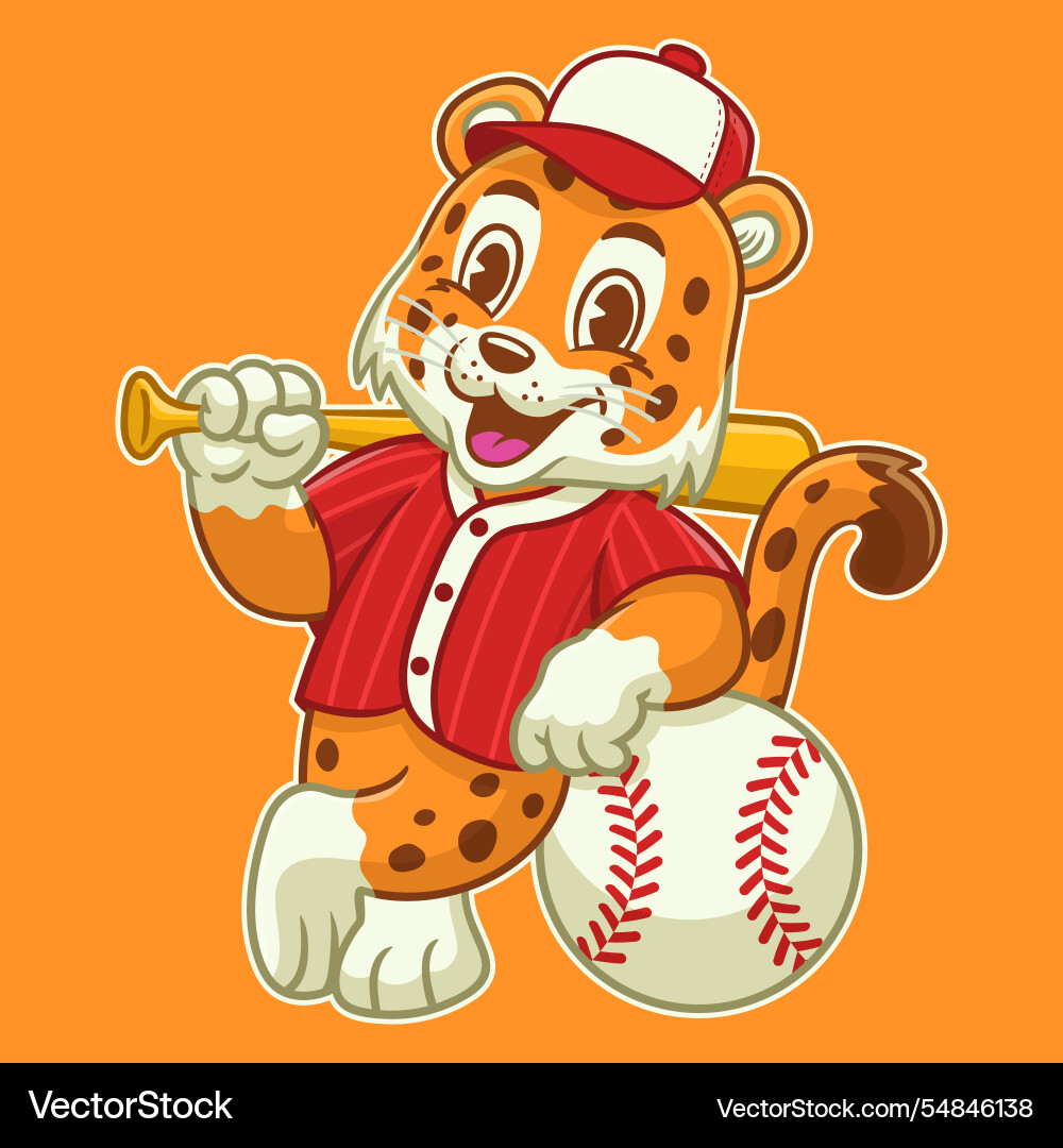 Cheerful Wild Cat Baseball Mascot Royalty Free Vector Image