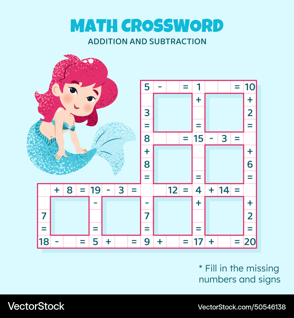 Math crossword puzzle addition and subtraction Vector Image