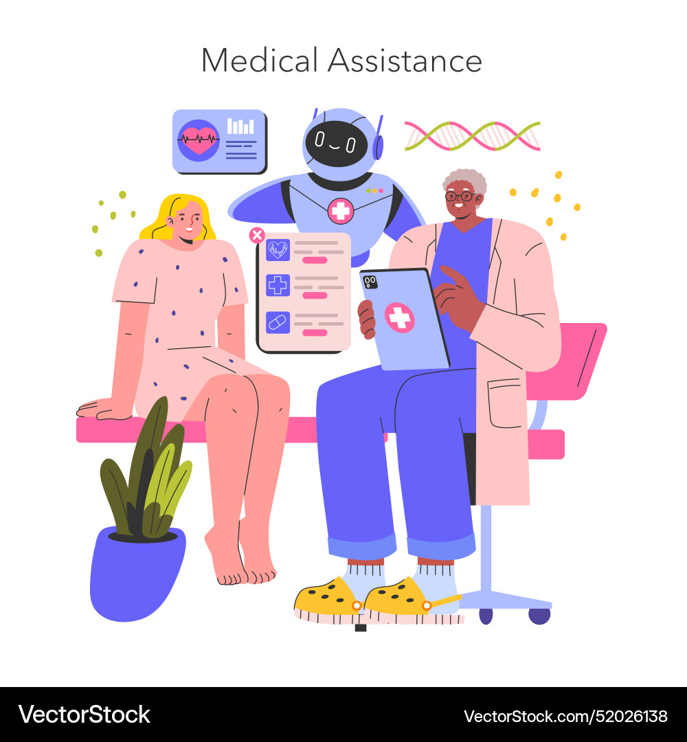 Robot assistants flat Royalty Free Vector Image Robot assistants flat Royalty Free Vector Image
