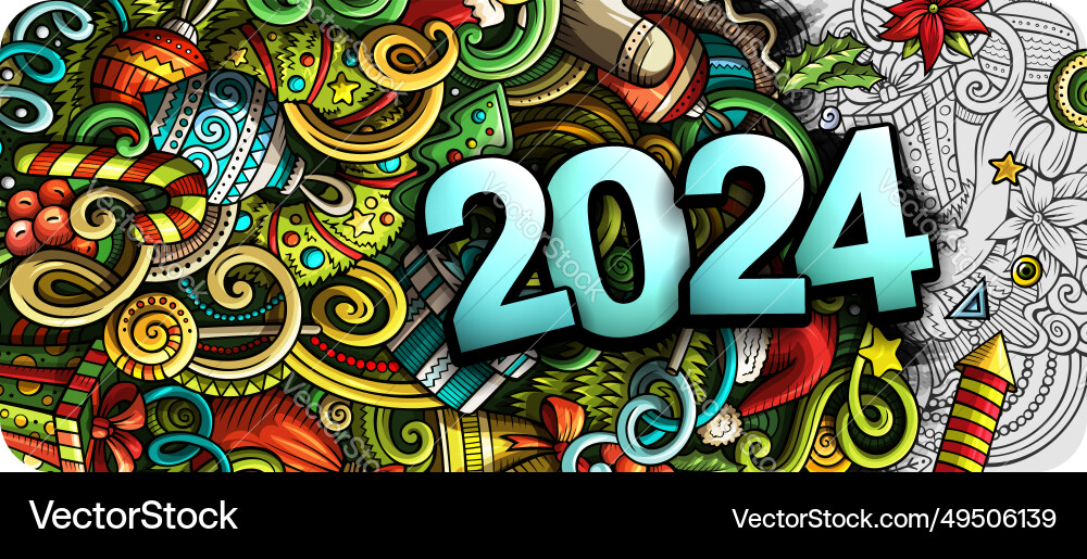 2024 doodles horizontal new year objects Vector Image