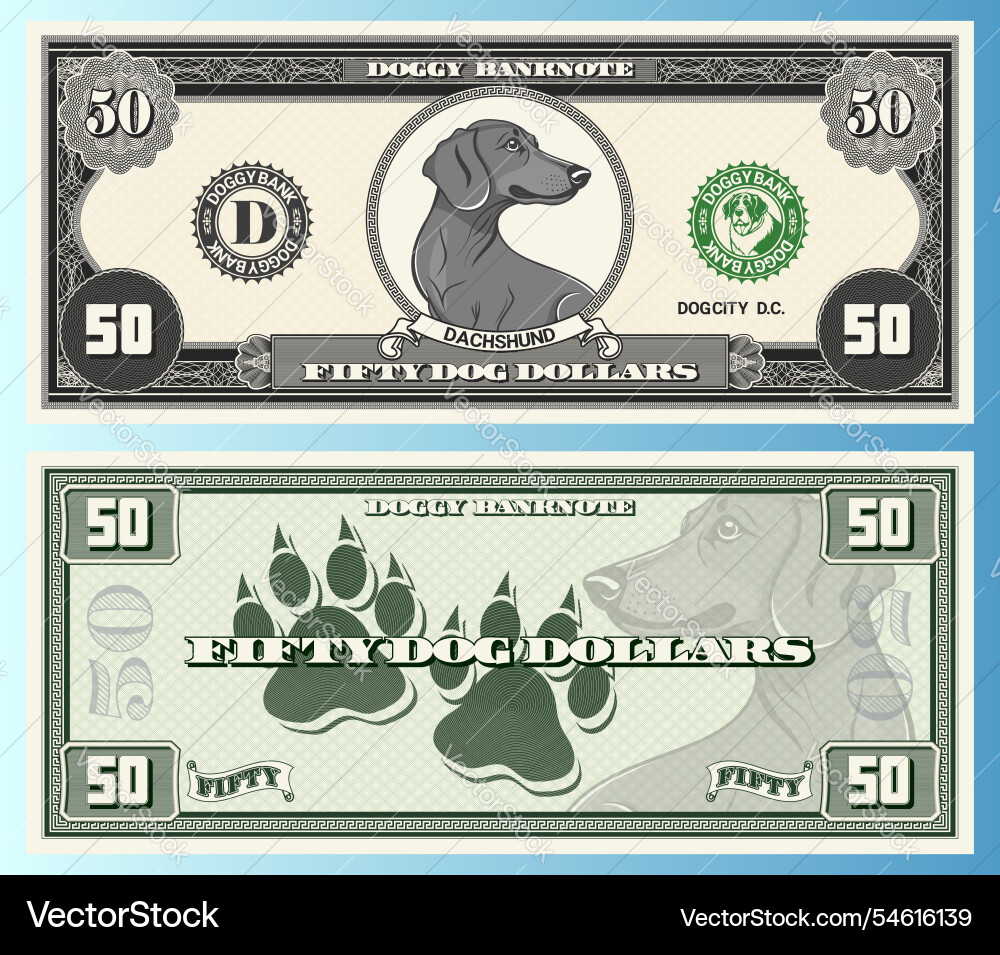 Banknote 50 dog dollars dachshund Royalty Free Vector Image