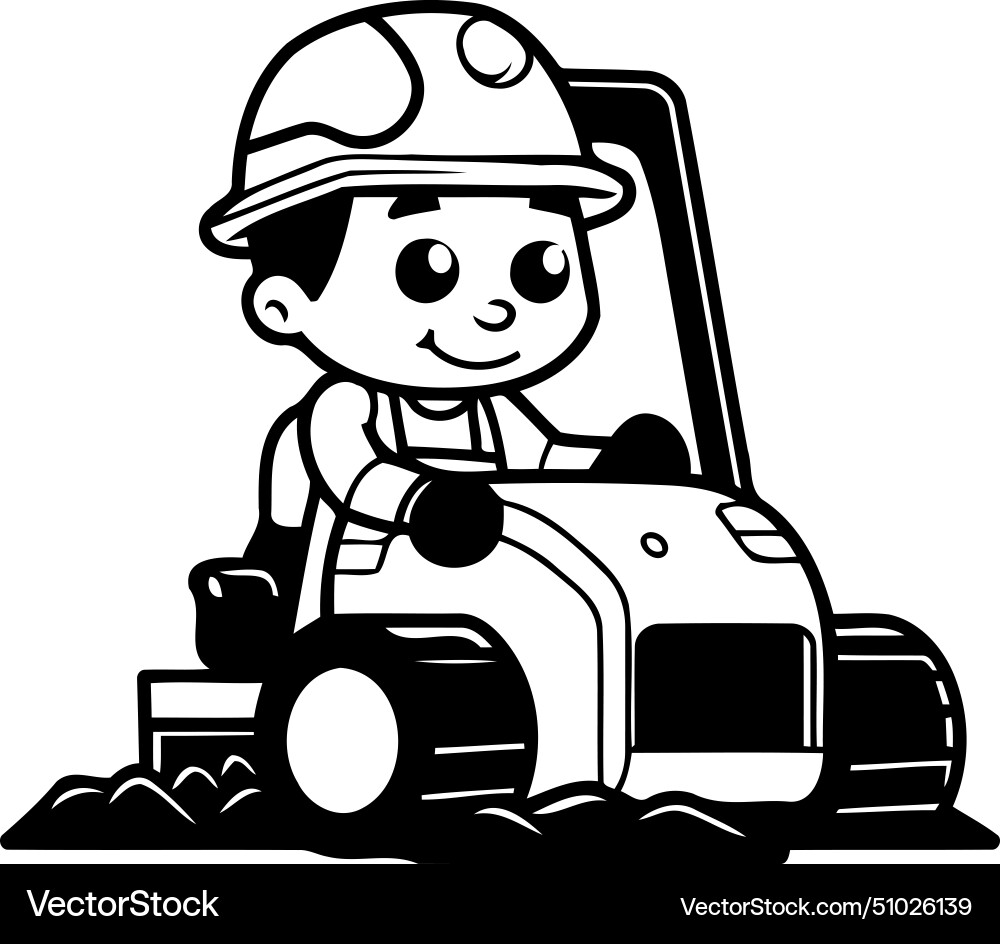 Cartoon little boy working on a construction Vector Image