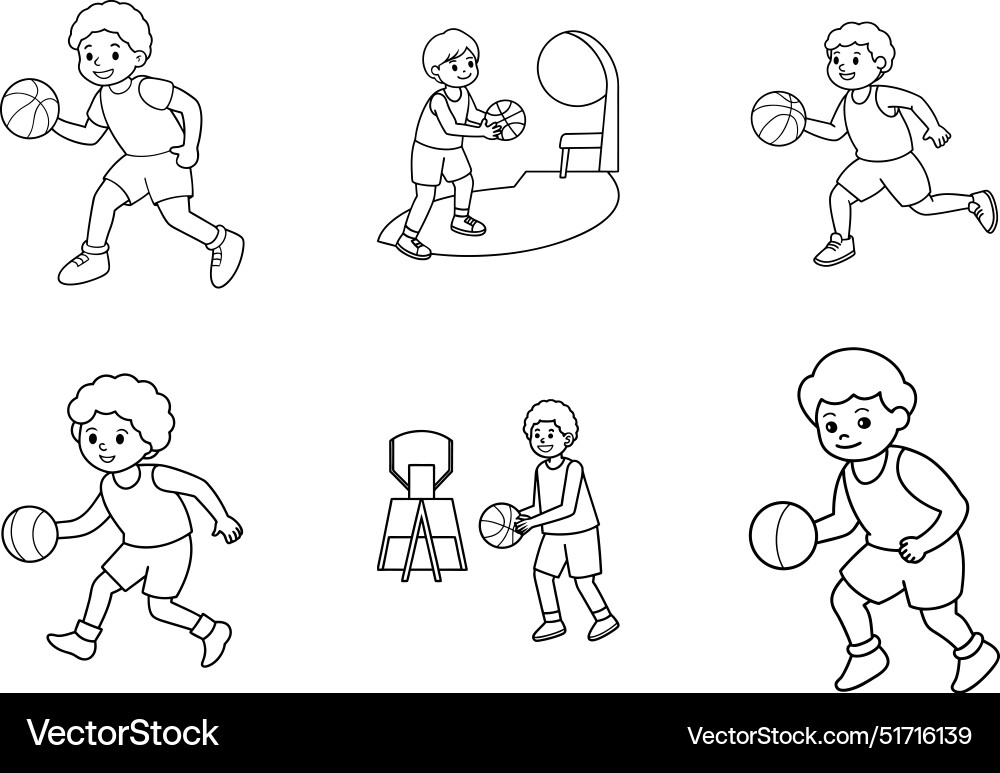 Children playing basketball set Royalty Free Vector Image