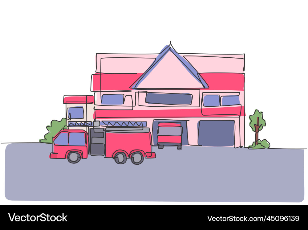 Continuous one line drawing of fire station Vector Image