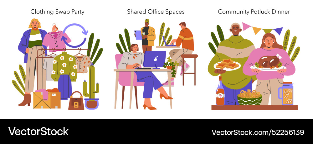 Events clothing swap shared office space potluck Vector Image