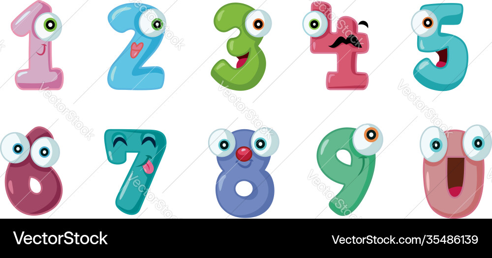 Funny cartoon numbers set collection Royalty Free Vector
