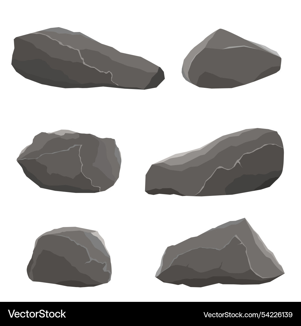 Stones and rocks icon set isolated on white Vector Image