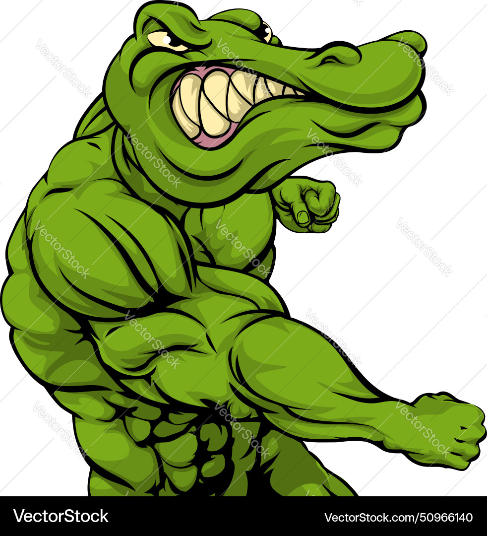 Alligator or crocodile mascot fighting Royalty Free Vector
