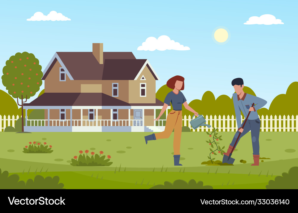 Home gardening man digging with shovel Royalty Free Vector