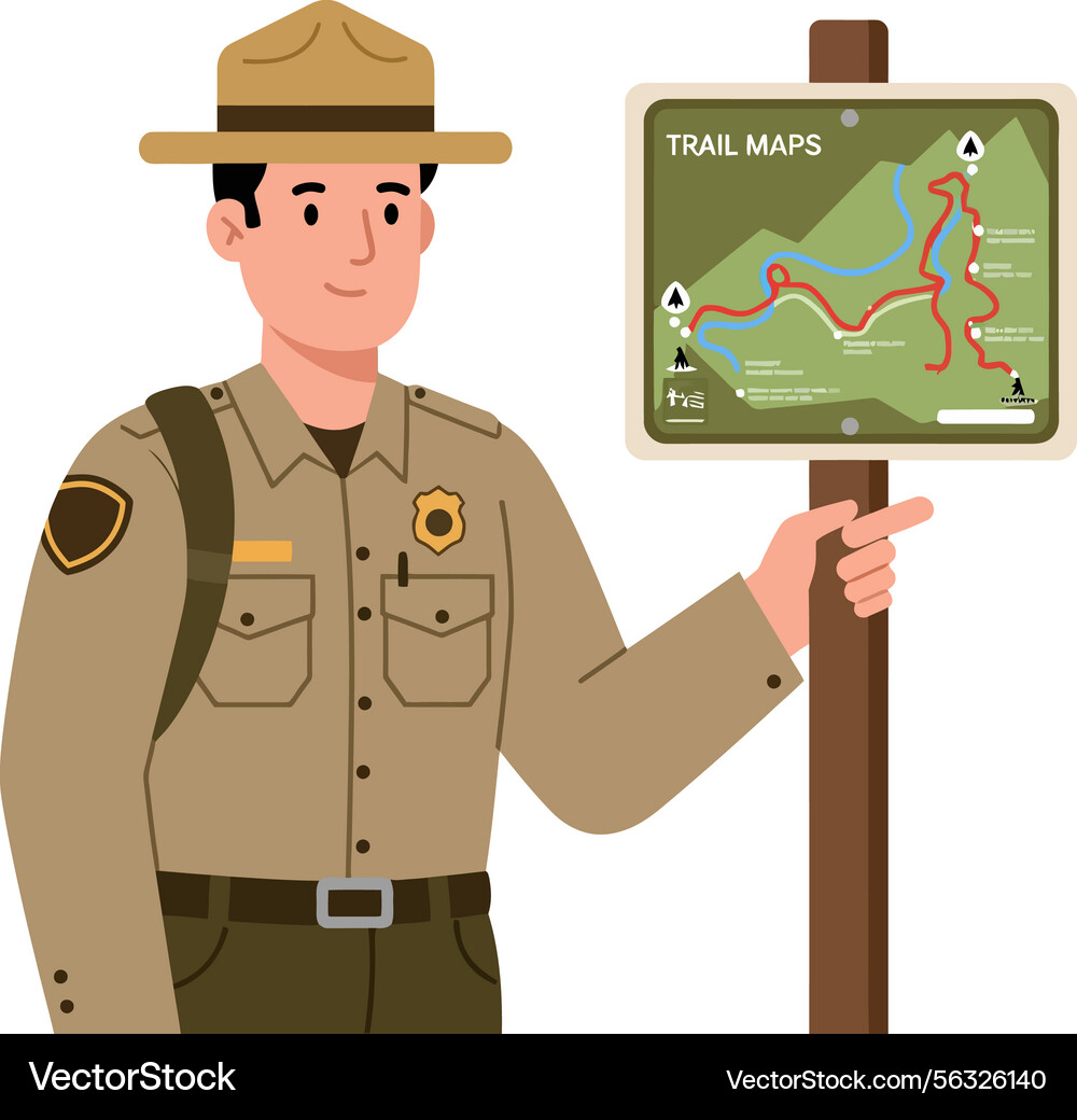 Park Ranger Guiding Hikers on Trail Royalty Free Vector