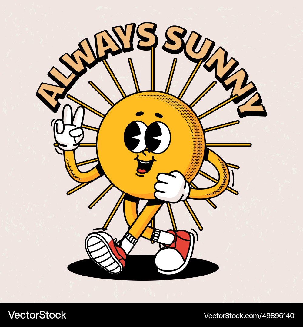 Retro sun character comic positive groovy sunny Vector Image