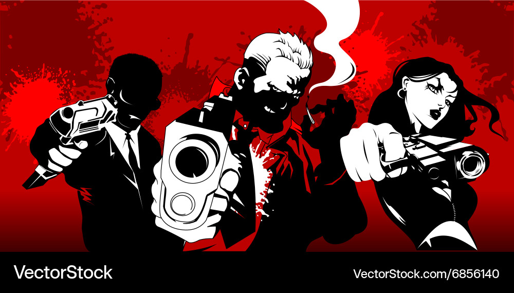 Three killers in red Royalty Free Vector Image
