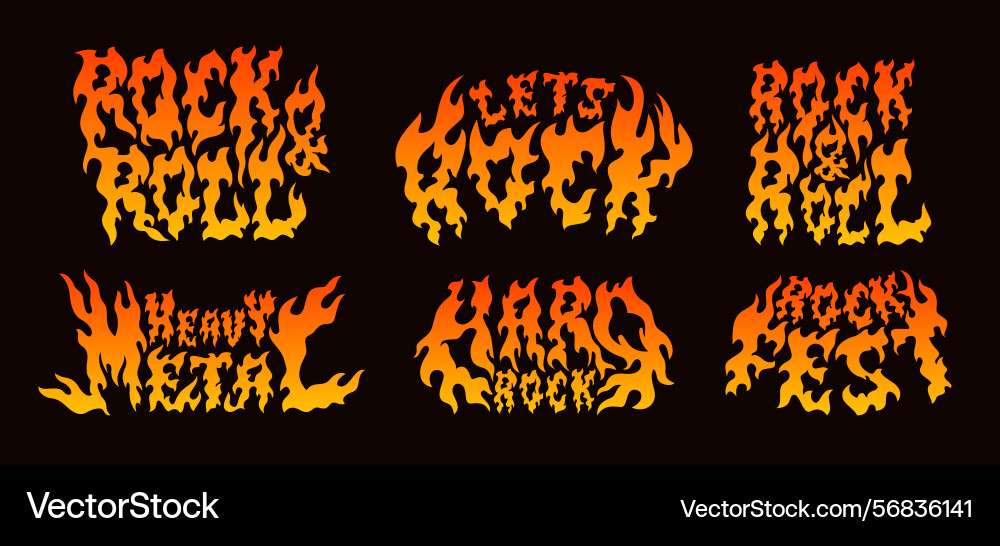 Burning text logos flamed inscriptions Royalty Free Vector