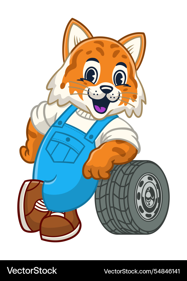 Cheerful Car Mechanic Cat Mascot Royalty Free Vector Image