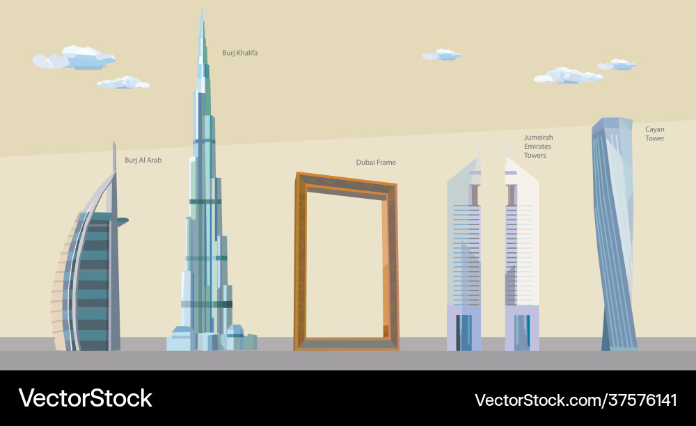 Dubai popular buildings Royalty Free Vector Image