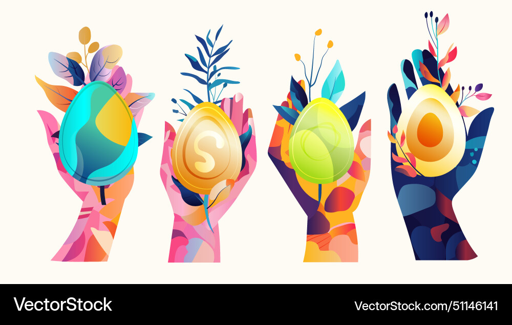Happy easter greeting card human hands holding Vector Image
