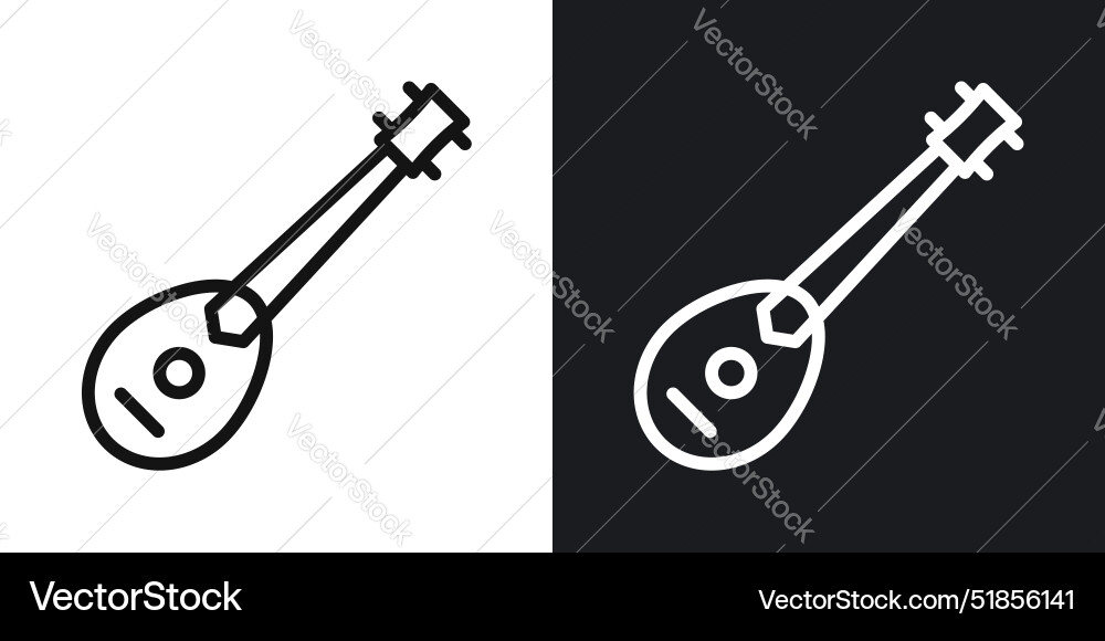 Mandolin icon set in black and white outlines Vector Image