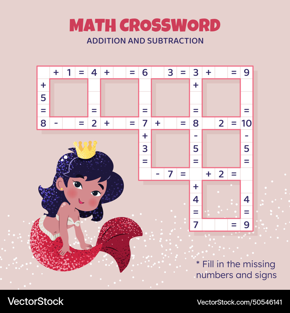 Math crossword puzzle addition and subtraction Vector Image