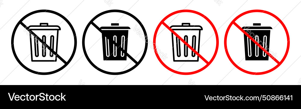 No trash icon set bin waste symbol Royalty Free Vector Image