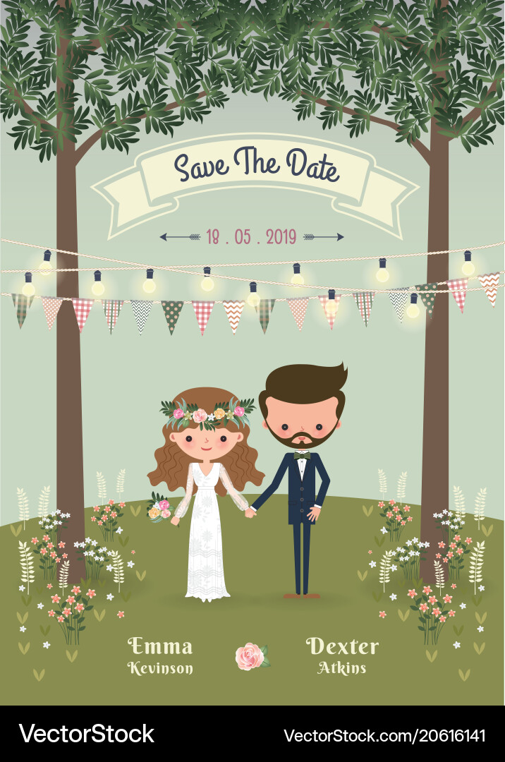 Rustic Romantic Cartoon Couple Wedding Vector Images (87)