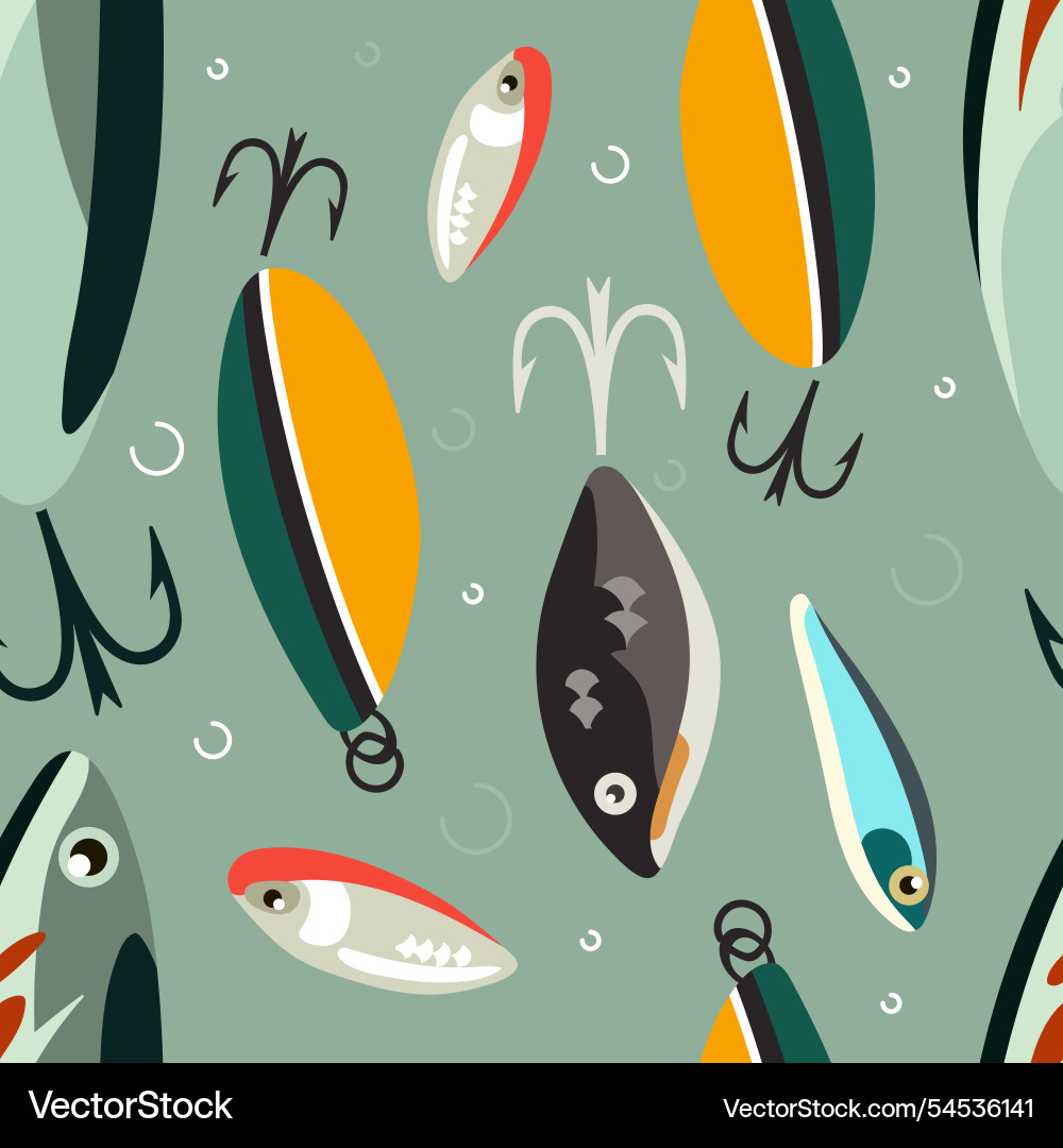Seamless fishing baits pattern colorful lures Vector Image