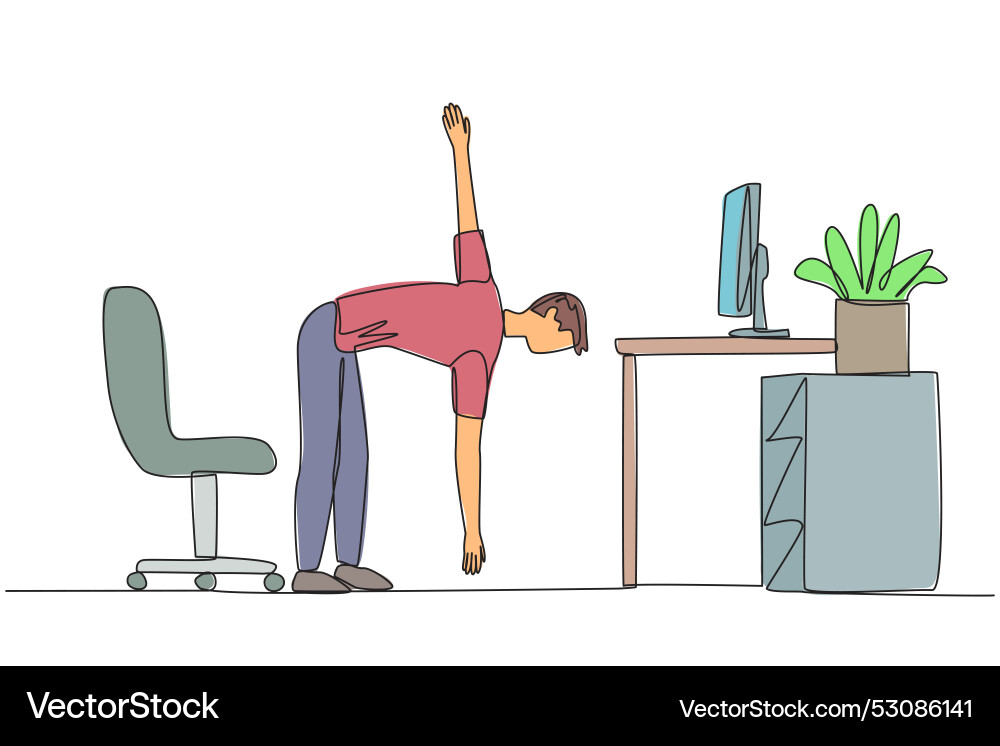 Single continuous line drawing man stands Vector Image