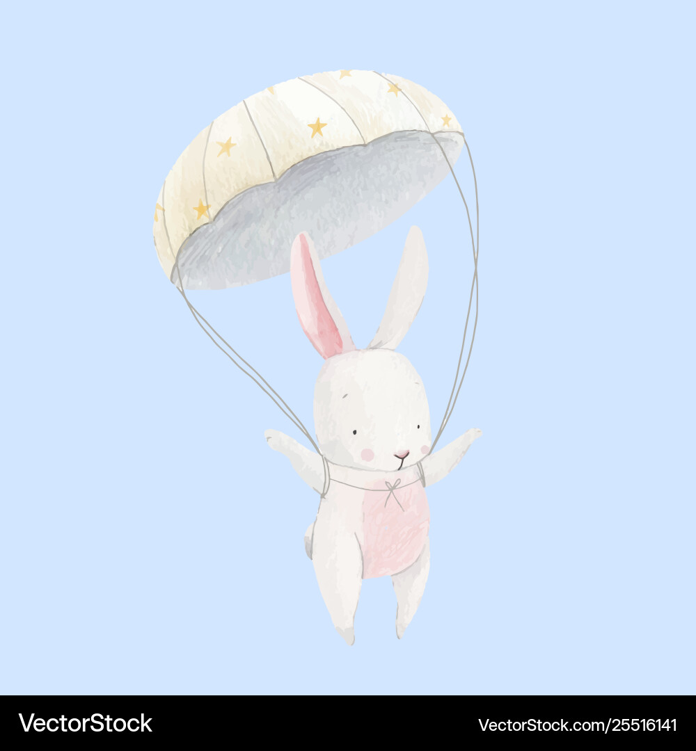 Watercolor baby rabbit skydiver Royalty Free Vector Image