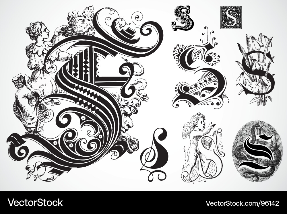 Antique Woodcut Alphabet Royalty Free Vector Image