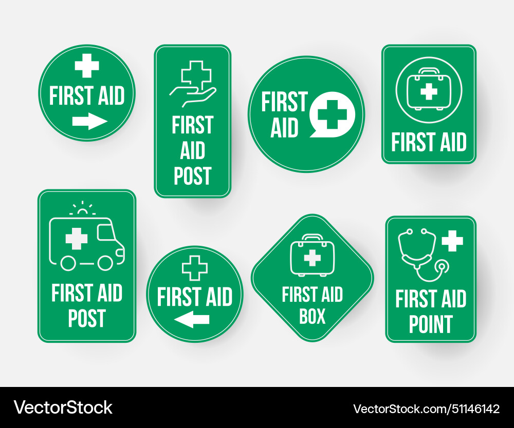 First aid post box point green sign minimalist Vector Image