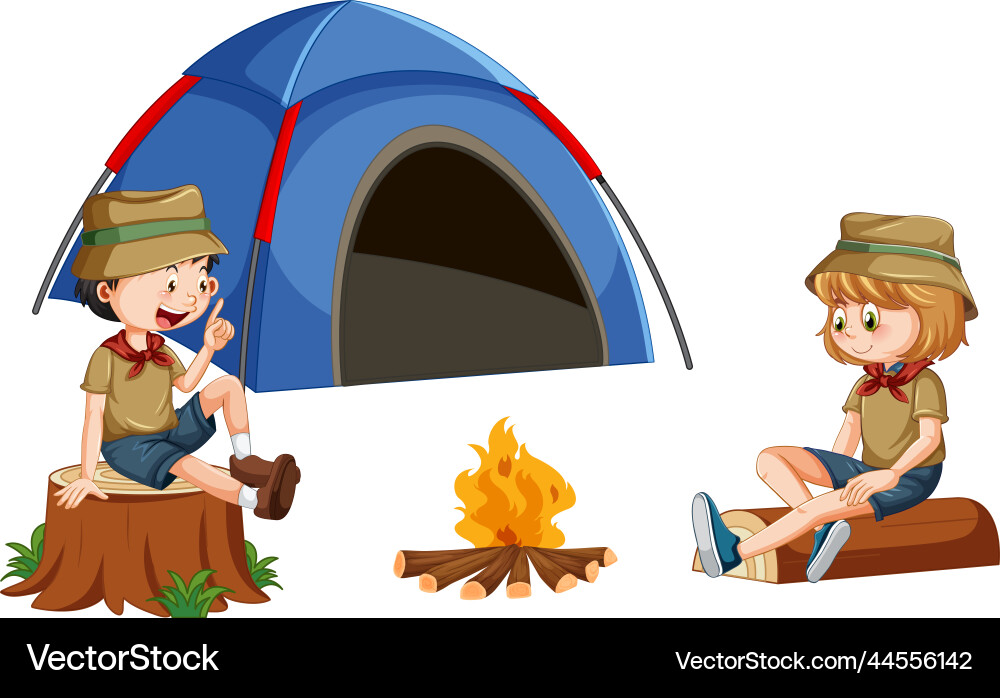Happy kids at camping tent Royalty Free Vector Image