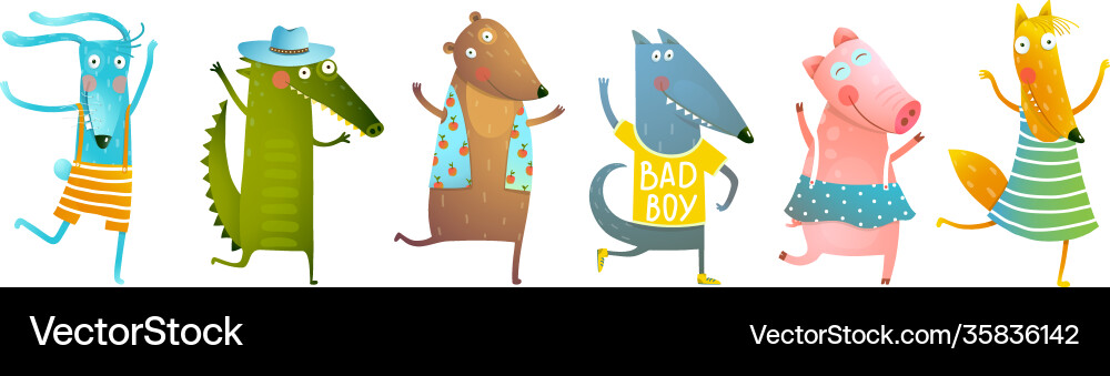 Kids animals dancing party having fun cartoon Vector Image