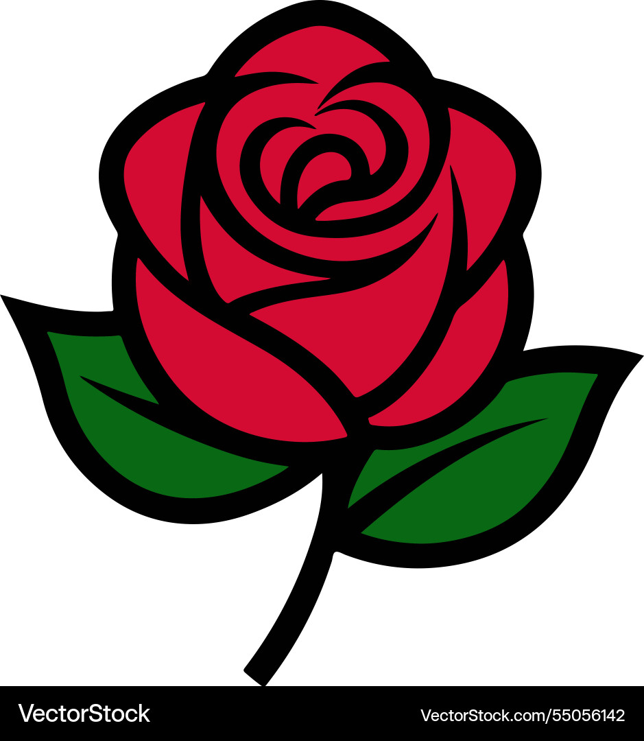 Red rose icon with green leaves Royalty Free Vector Image