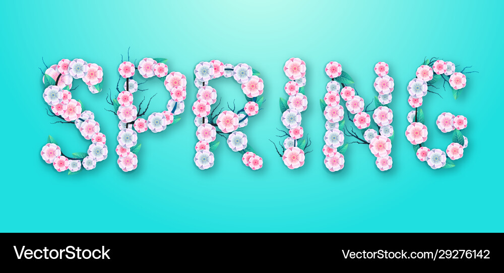 Spring typography poster with full blossom Vector Image
