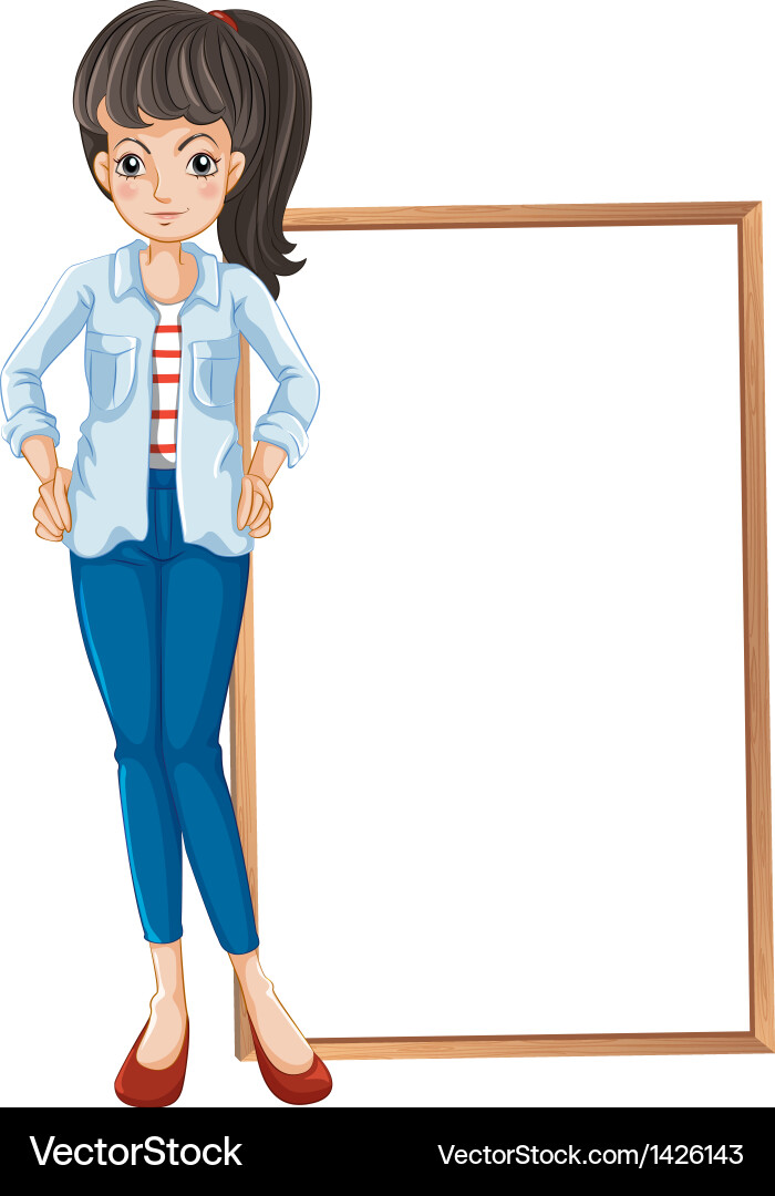 A girl standing with blankboard at the back Vector Image