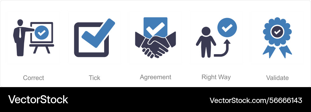 A set of 5 checkmark icons as correct tick Vector Image