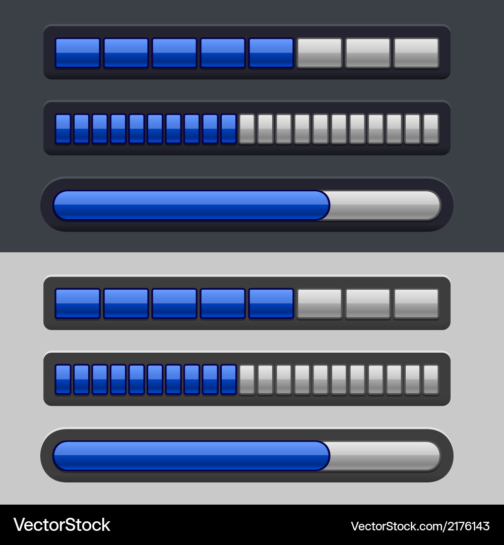 Blue striped progress bar set Royalty Free Vector Image