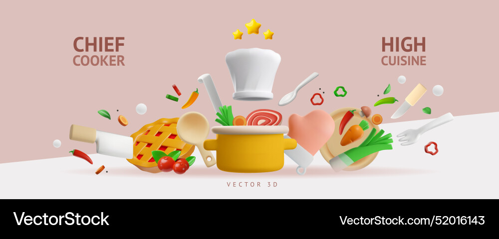 Chief cooker high cuisine 3d style banner Vector Image