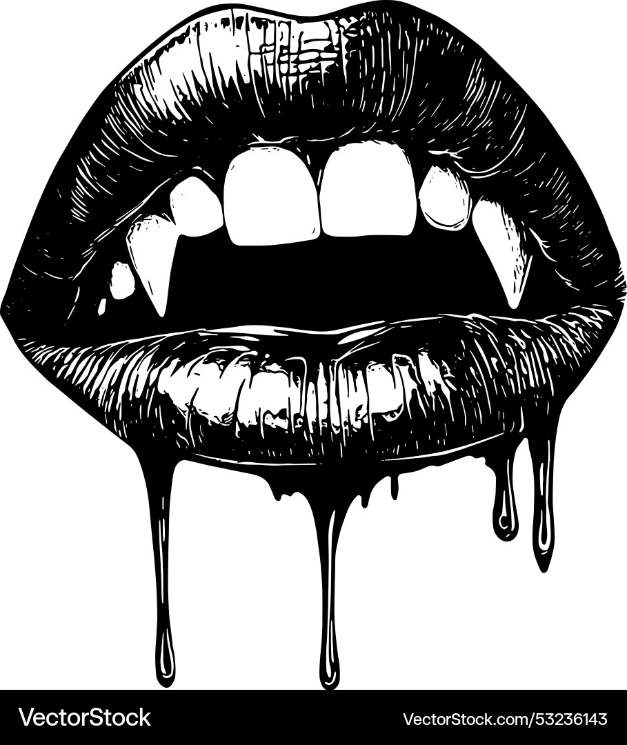 Womans vampire mouth with fangs Royalty Free Vector Image