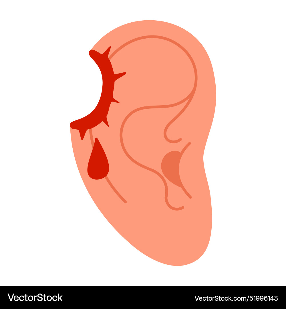 Wounded ear injured human with blood drops Vector Image