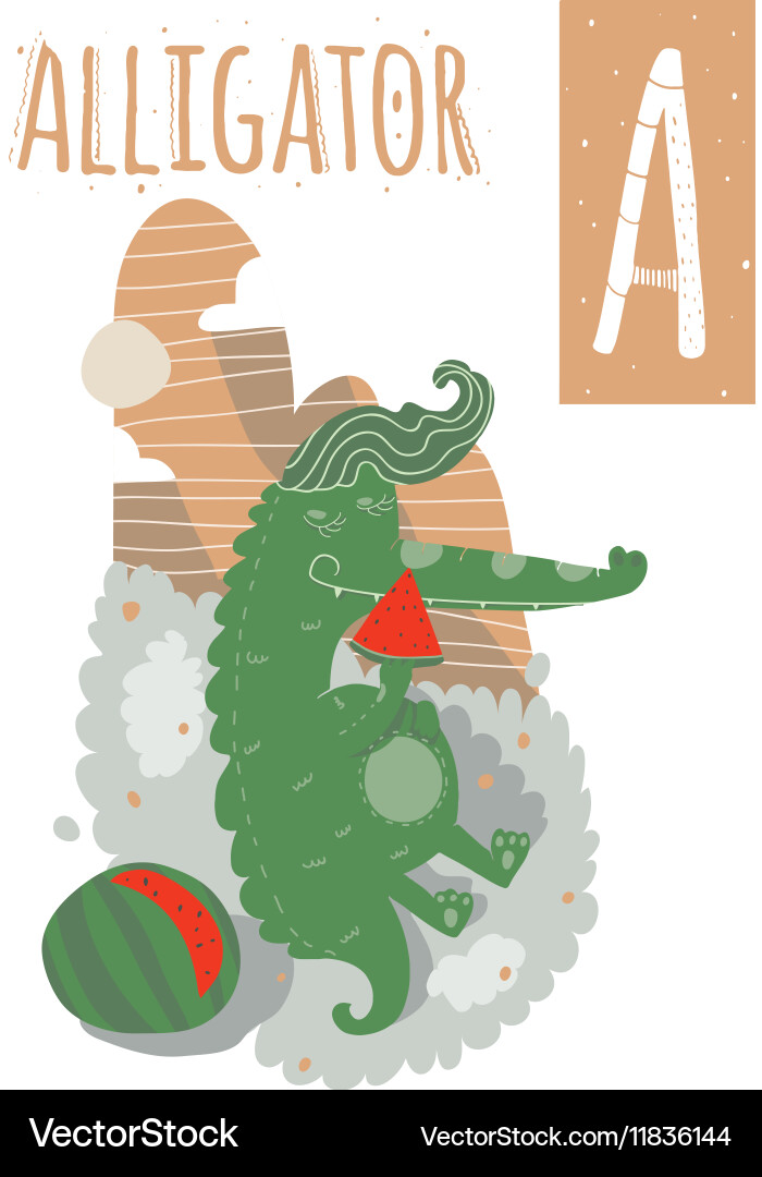 Alligator with colorful background eating Vector Image