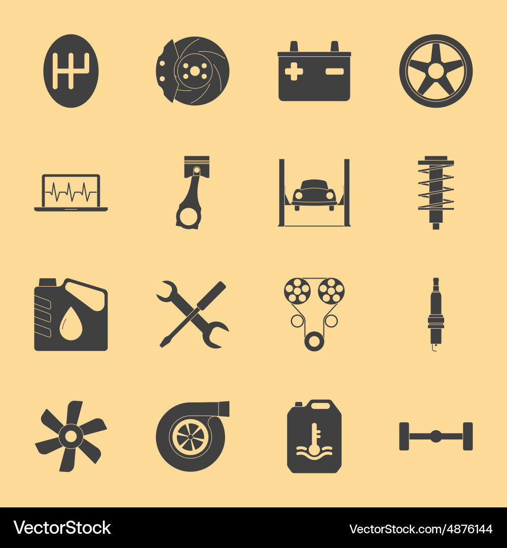 Auto Service Silhouette Icons Set Lizenzfreies Vektorbild