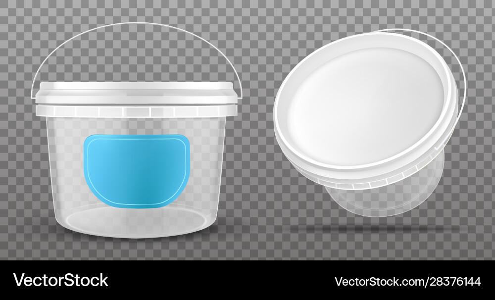 Clear plastic bucket front and top view Royalty Free Vector