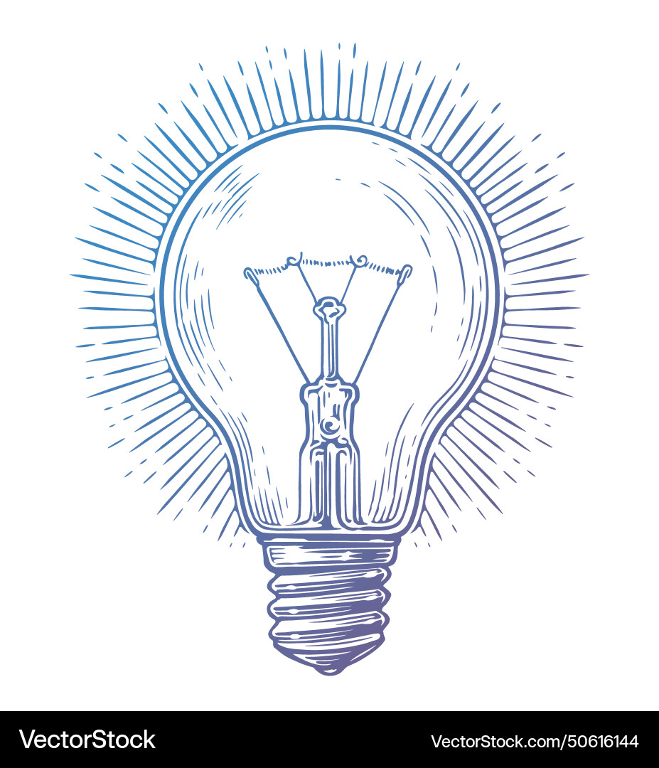 Glowing retro light incandescent bulb with rays Vector Image
