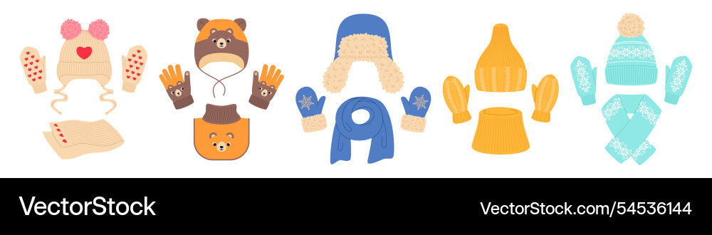 Kids winter kits knitted sets with mittens Vector Image