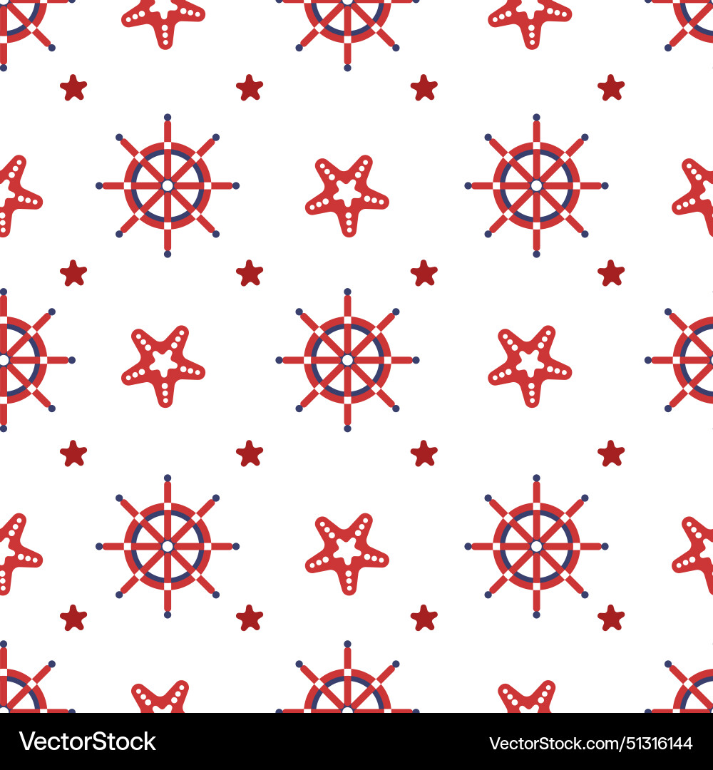 Nautical steering wheels and starfish Royalty Free Vector