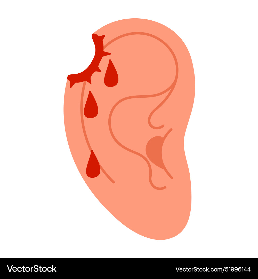 Wounded ear injured human with blood drops Vector Image