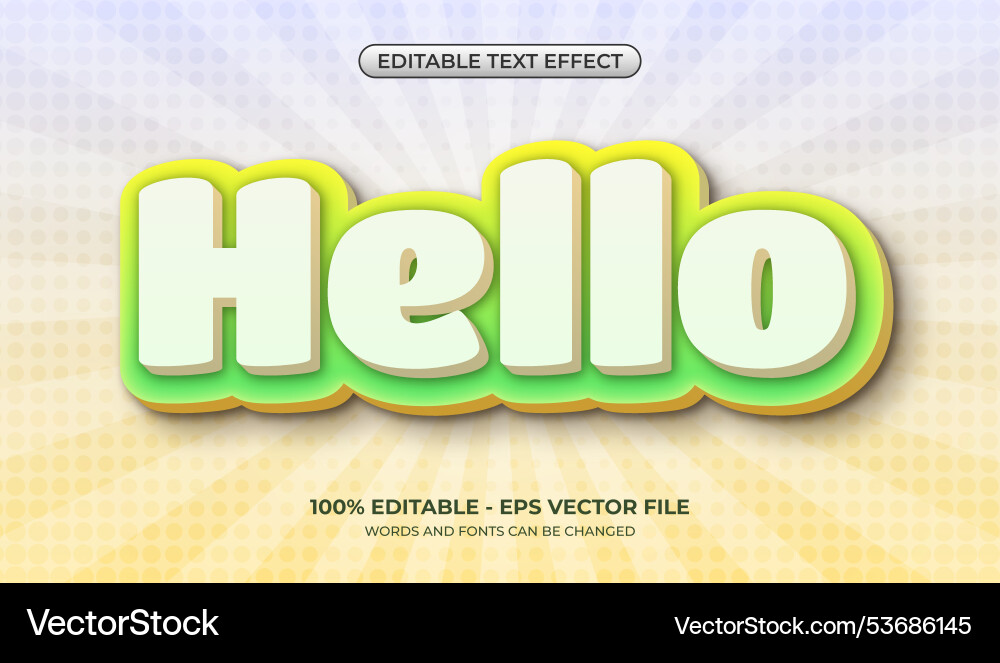 3d hello text effect editable cheerful kids comic Vector Image
