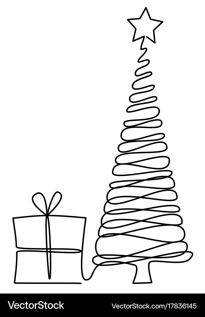 Christmas tree one line drawing Royalty Free Vector Image